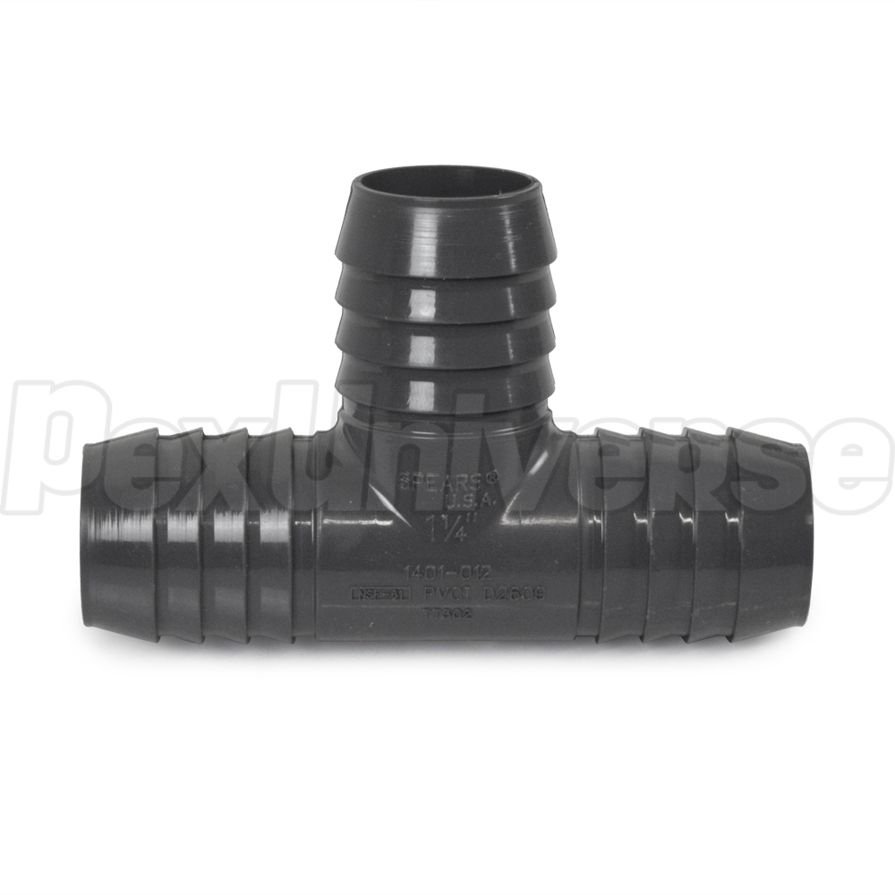 Spears 1401-012, 1-1/4" Barbed Insert PVC Tee Fitting - PexUniverse