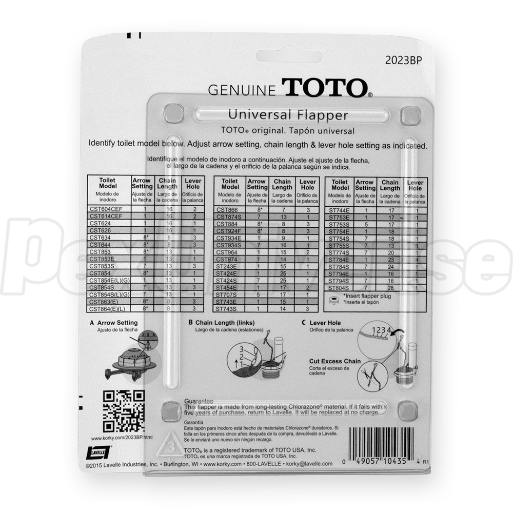 Korky 2023BP, Genuine TOTO Toilet Flapper (fits all toilet models)