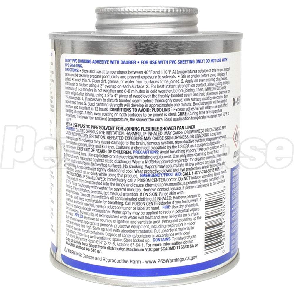Oatey 30812, 16 oz. X-15 PVC Shower Pan Liner Adhesive - PexUniverse