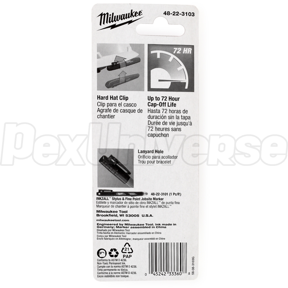 Milwaukee 48-22-3103, Medium Chisel Tip Inkzall Jobsite Marker, Black ...
