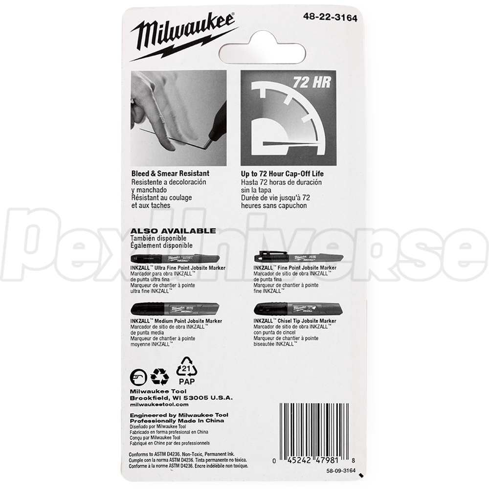 Milwaukee 48-22-3164, (Pack of 4) Ultra Fine Point Inkzall Jobsite Pens ...