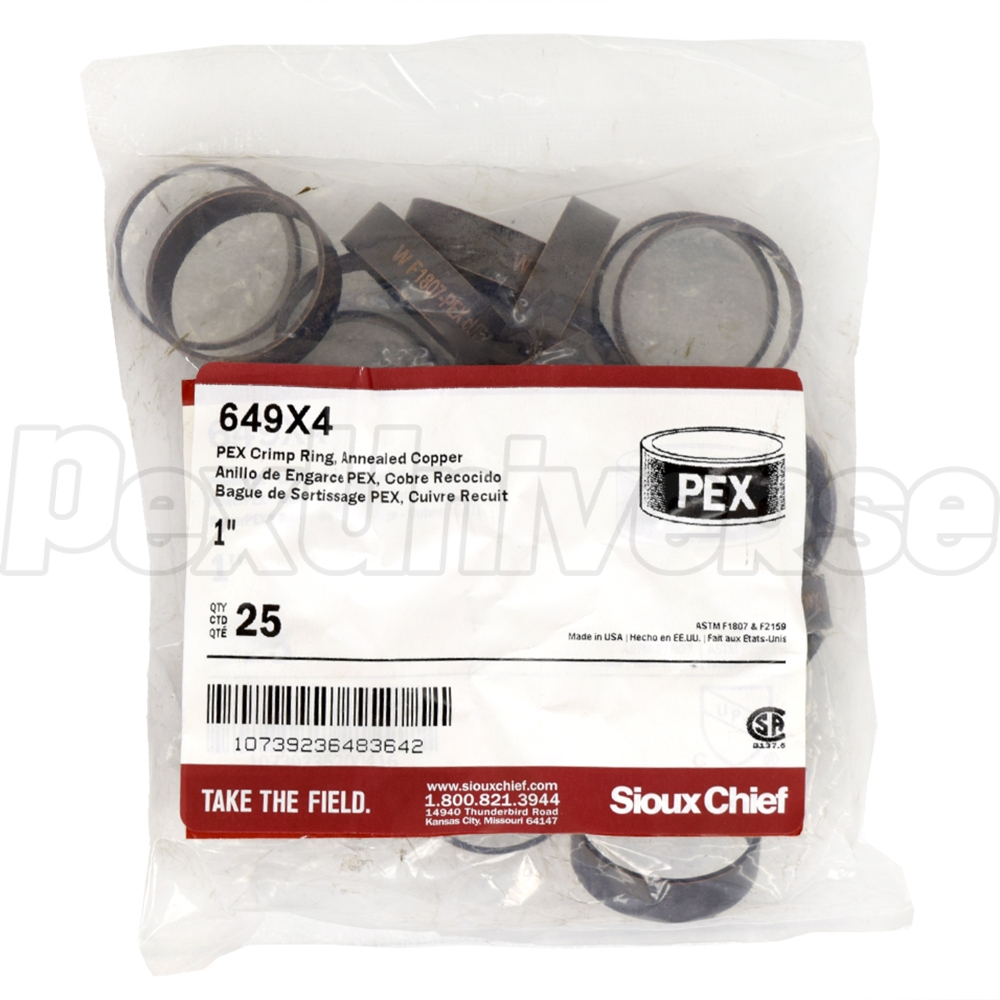 Sioux Chief 649X1, 1" PEX Copper Crimp Rings (25/bag) - PexUniverse