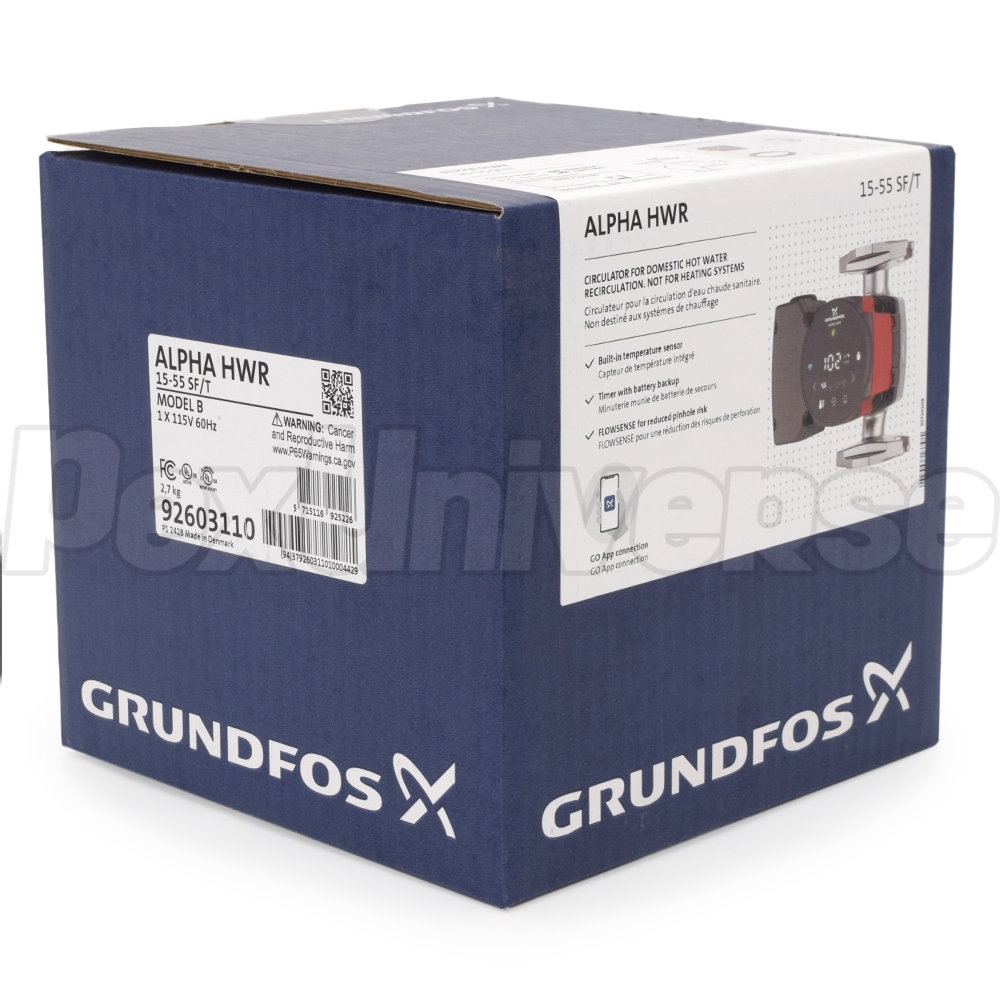 Grundfos ALPHA HWR 15-55 SF/T, Variable Speed Circulator Pump - PexUniverse