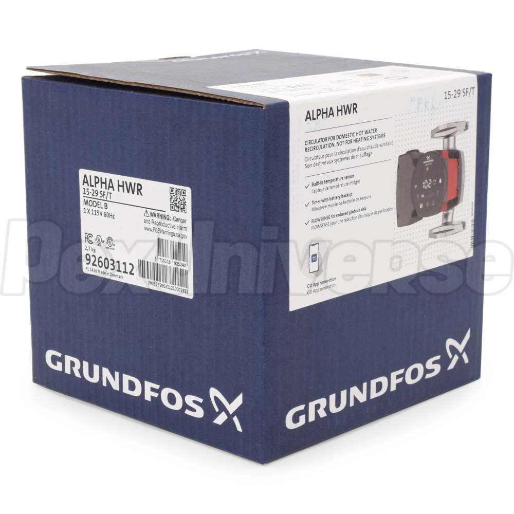 Grundfos ALPHA HWR 15-29 SF/T, Variable Speed Circulator Pump - PexUniverse