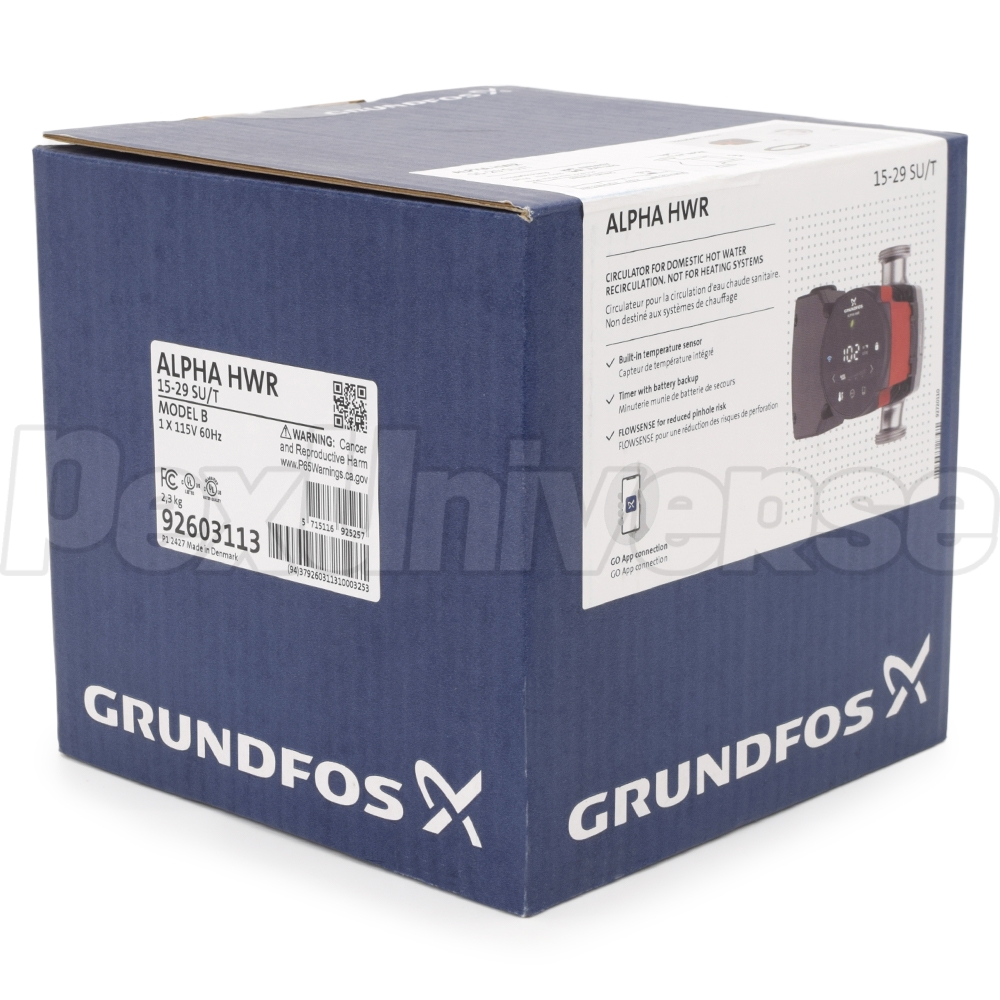 Grundfos ALPHA HWR 15-29 SU/T, Variable Speed Circulator Pump - PexUniverse