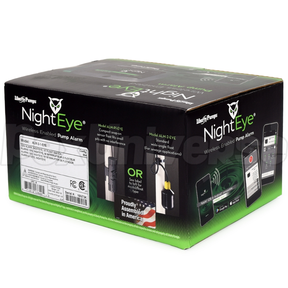 Liberty ALM-2-1-EYE, NightEye Wireless Indoor High Water Alarm w/ 10ft ...