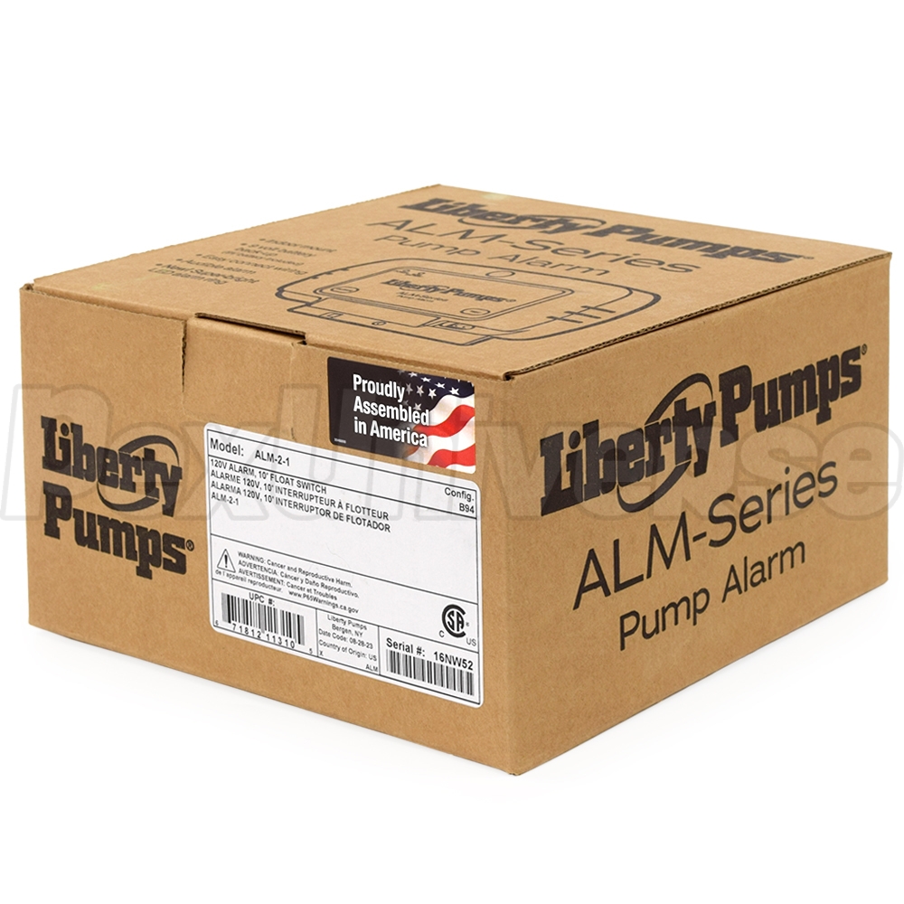 Liberty ALM-2-1, Indoor High Water Level Alarm w/ 10ft Float Switch ...