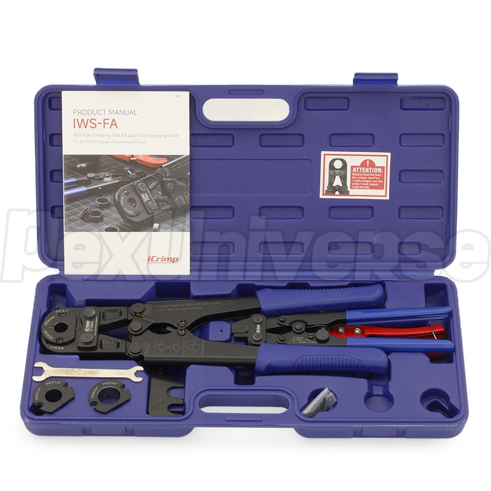 Iwiss IWS-FA, 15" PEX Crimp Tool Kit for 3/8", 1/2", 3/4", 1", w ...