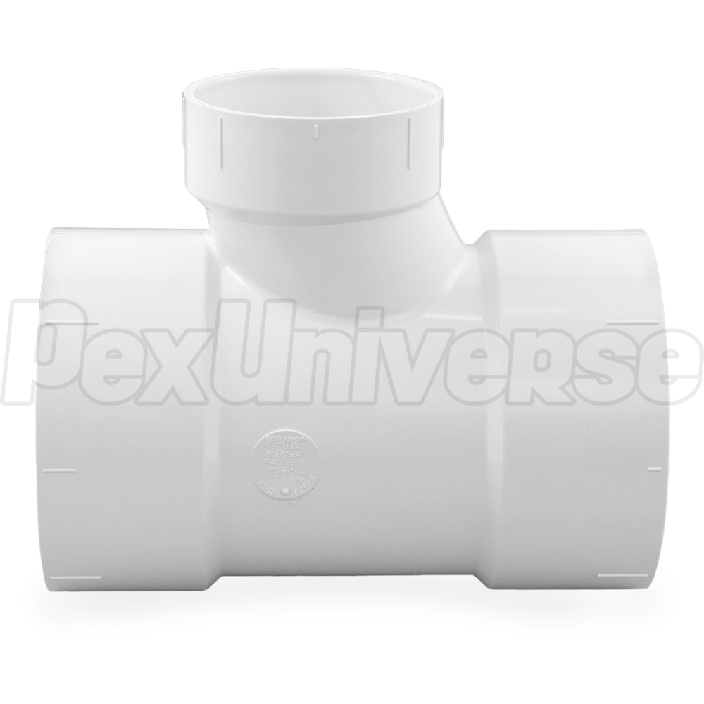 Spears P401-532, 6" x 6" x 4" PVC DWV Sanitary Tee Fitting - PexUniverse