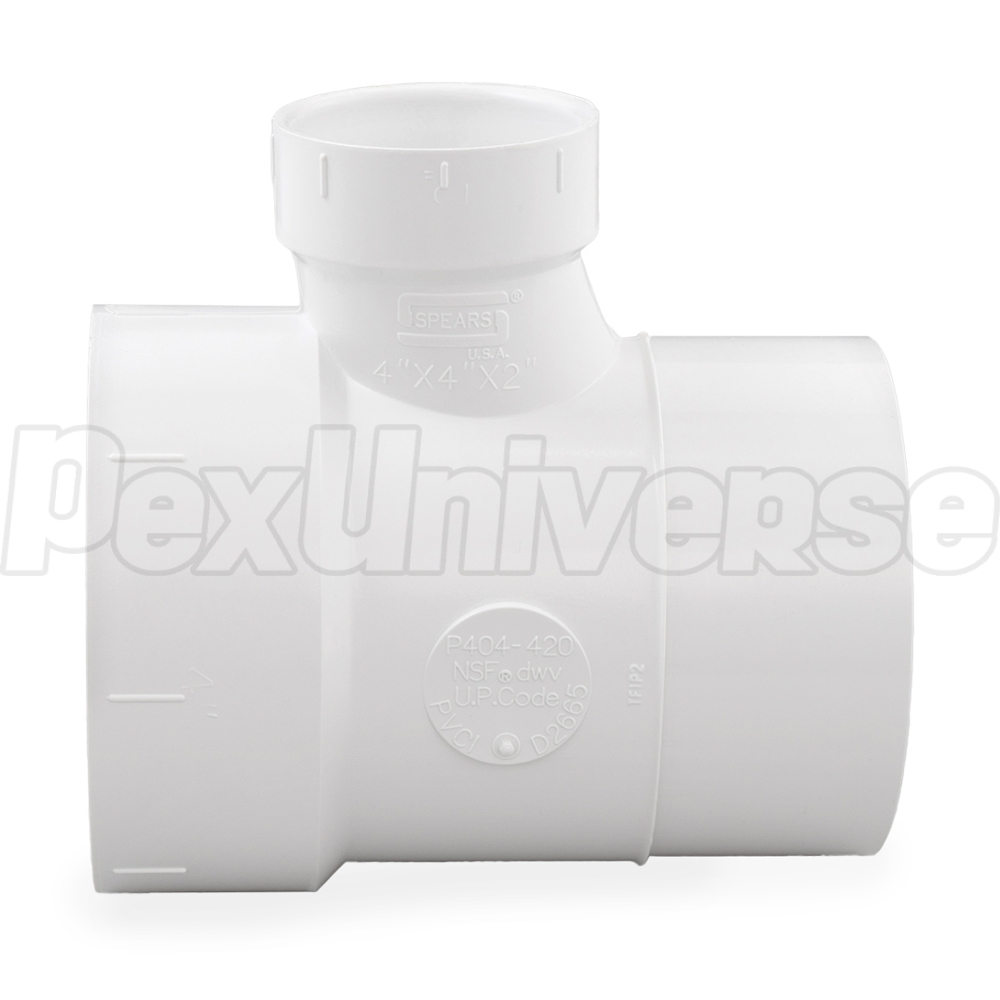 Spears P404-420, 4" x 4" x 2" PVC DWV Sanitary Street Tee Reducing ...