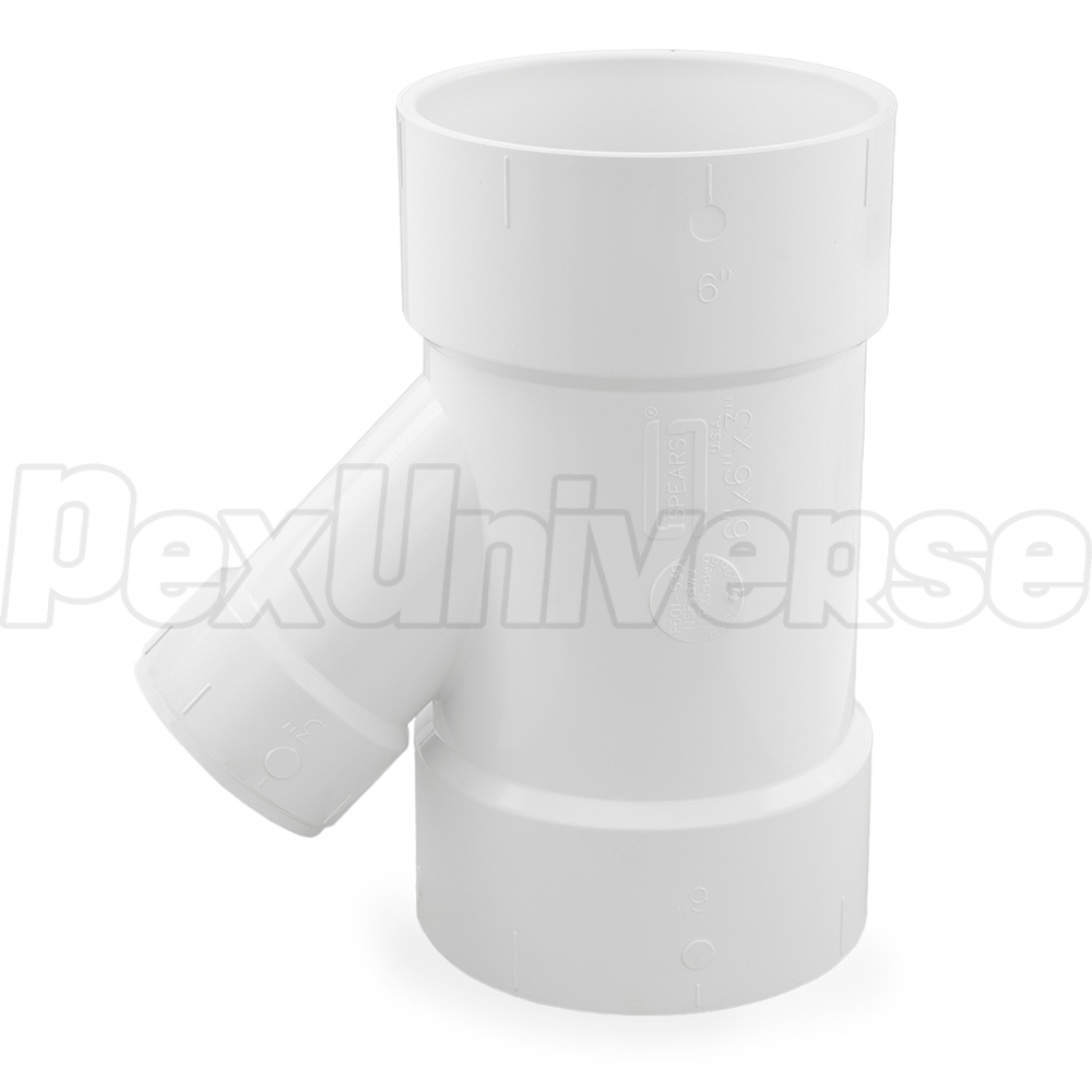 Spears P601-528, 6" x 6" x 2" PVC DWV Reducing Wye Fitting - PexUniverse