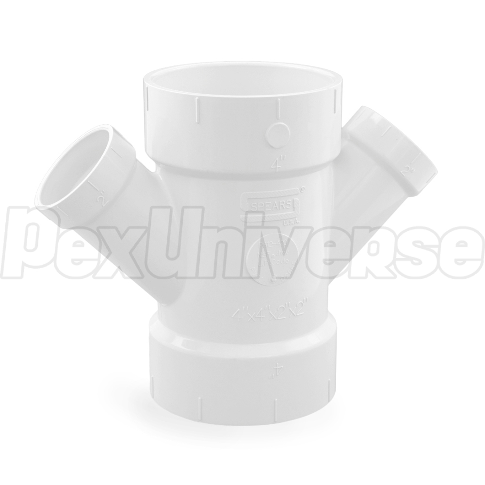 Spears P612-420, 4" x 2" PVC DWV Reducing Double Wye - PexUniverse
