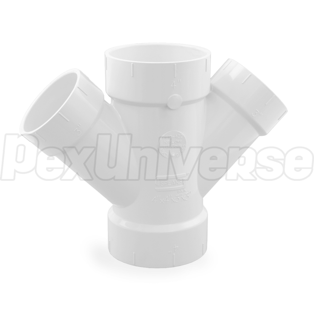 Spears P612-422, 4" x 3" PVC DWV Reducing Double Wye - PexUniverse