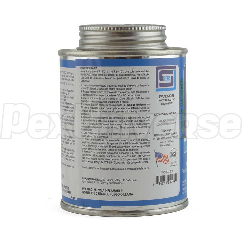 Spears (PVC05C-010), 8 oz, Fast Set 1-Step PVC Cement, Clear - PexUniverse