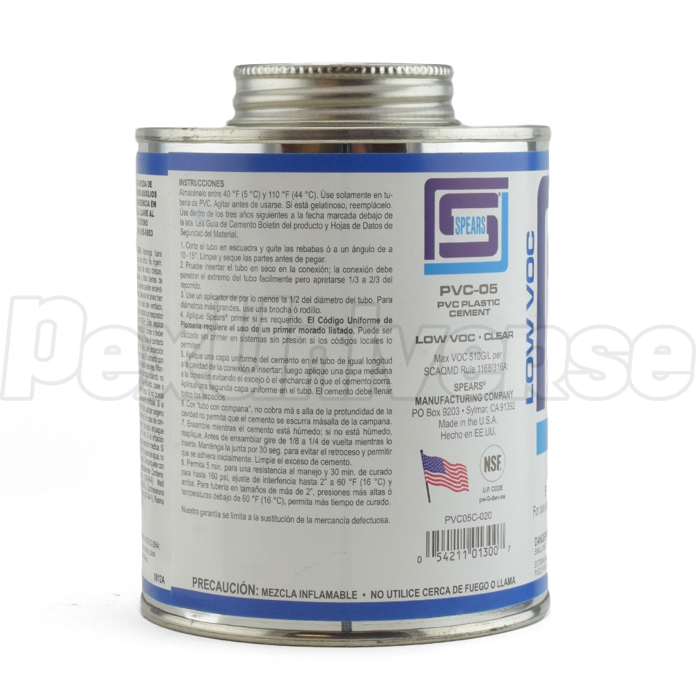 Spears (PVC05C-020), 16 oz, Fast Set 1-Step PVC Cement, Clear - PexUniverse
