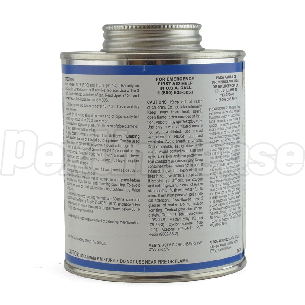 Spears (PVC05C-020), 16 oz, Fast Set 1-Step PVC Cement, Clear - PexUniverse