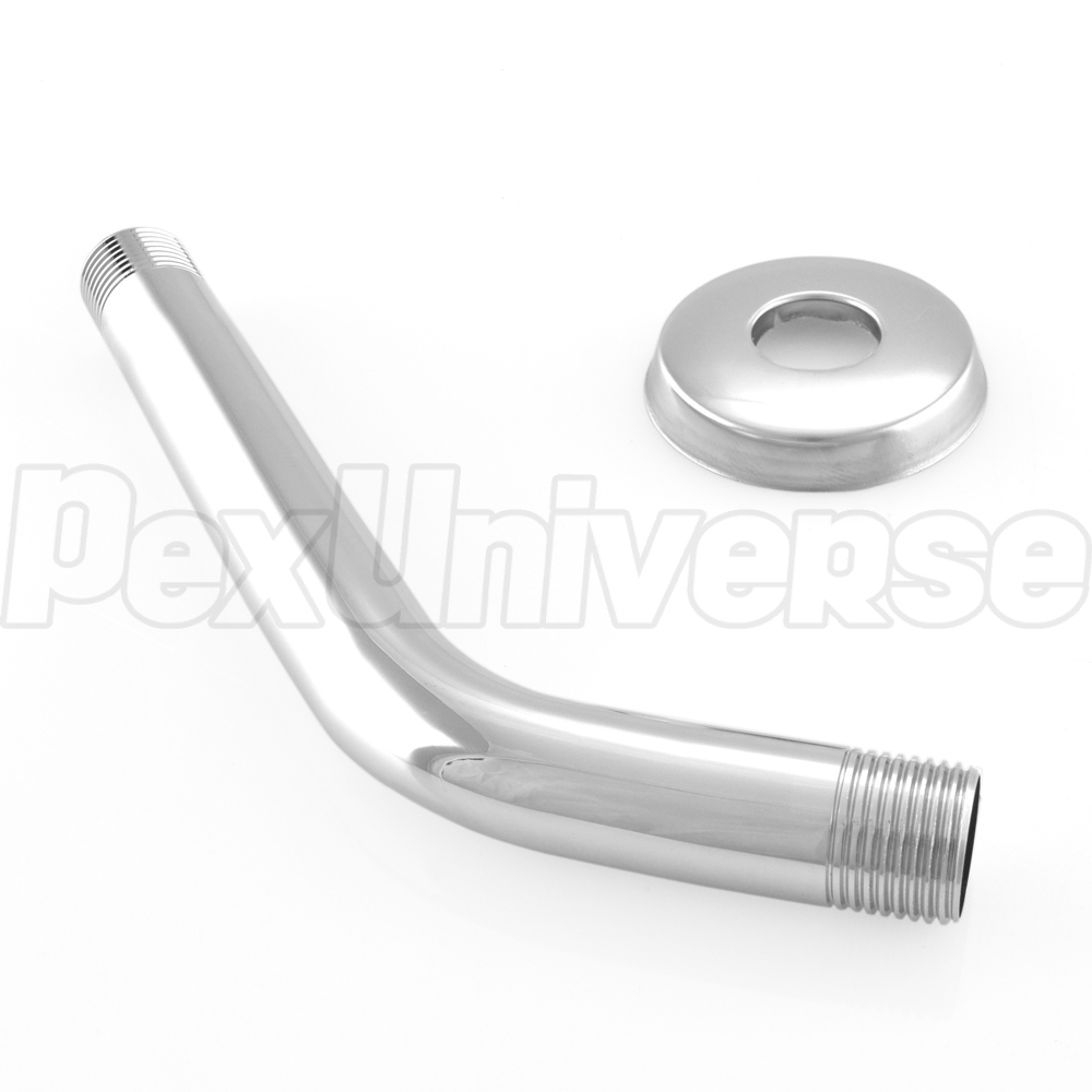 8" Shower Arm w/ Flange, 1/2" MIP, Chrome Plated Brass - PexUniverse
