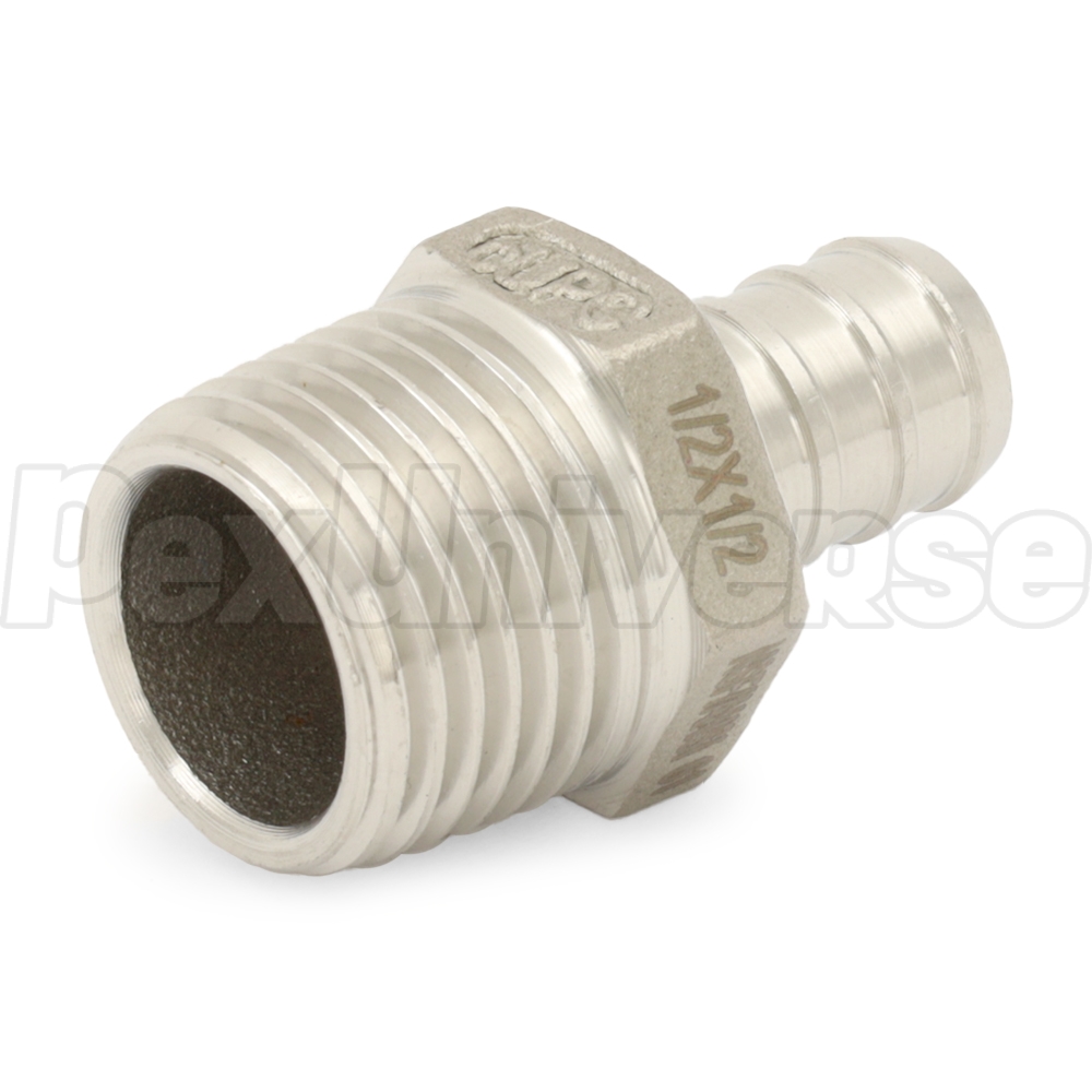 1/2" PEX x 1/2" Male NPT Threaded Adapter, 304 Stainless Steel ...